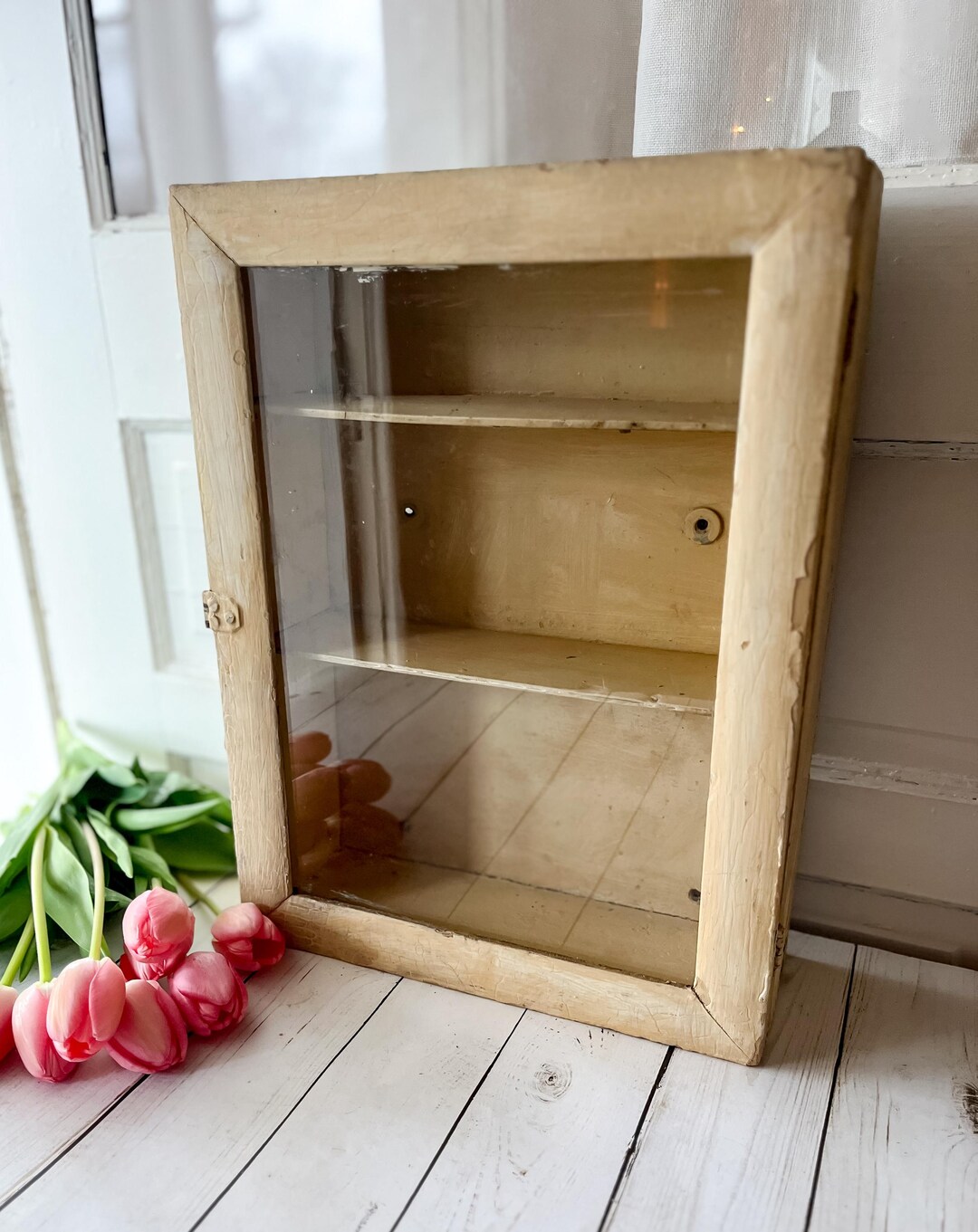 Antique Chippy Butter Yellow Display Cabinet - Etsy