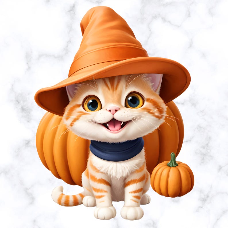 Adorable Orange Cat Clipart | Cute Fall-themed Kitten Illustrations ...