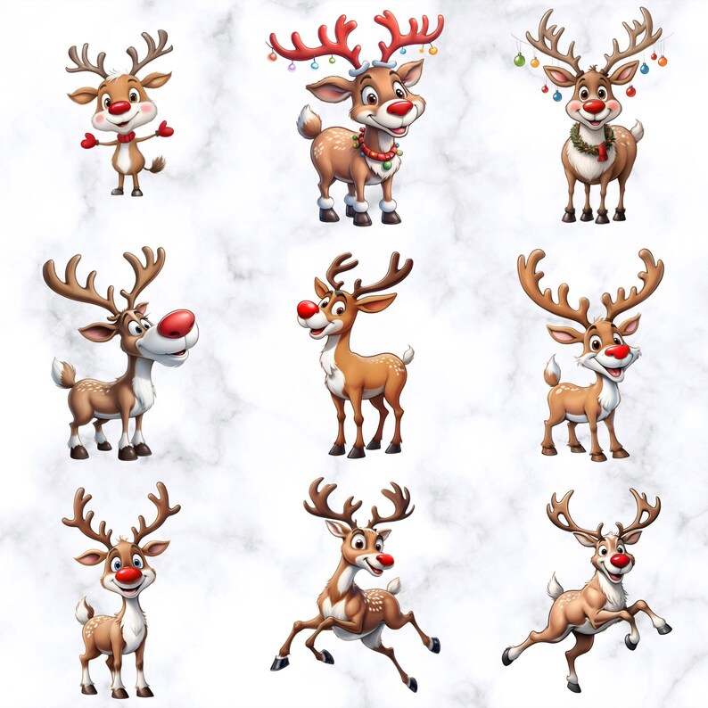 27 Quirky Funny Christmas Reindeer PNG Clipart - Xmas Cute Reindeer ...