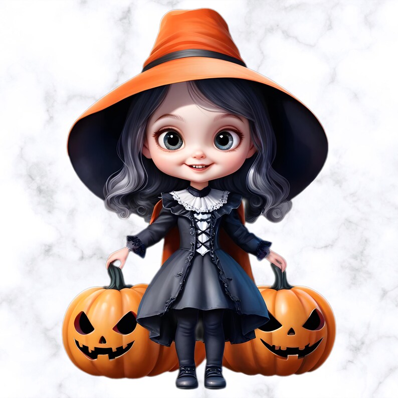 Adorable Witch Girl Clipart | Cute Halloween Illustrations With ...