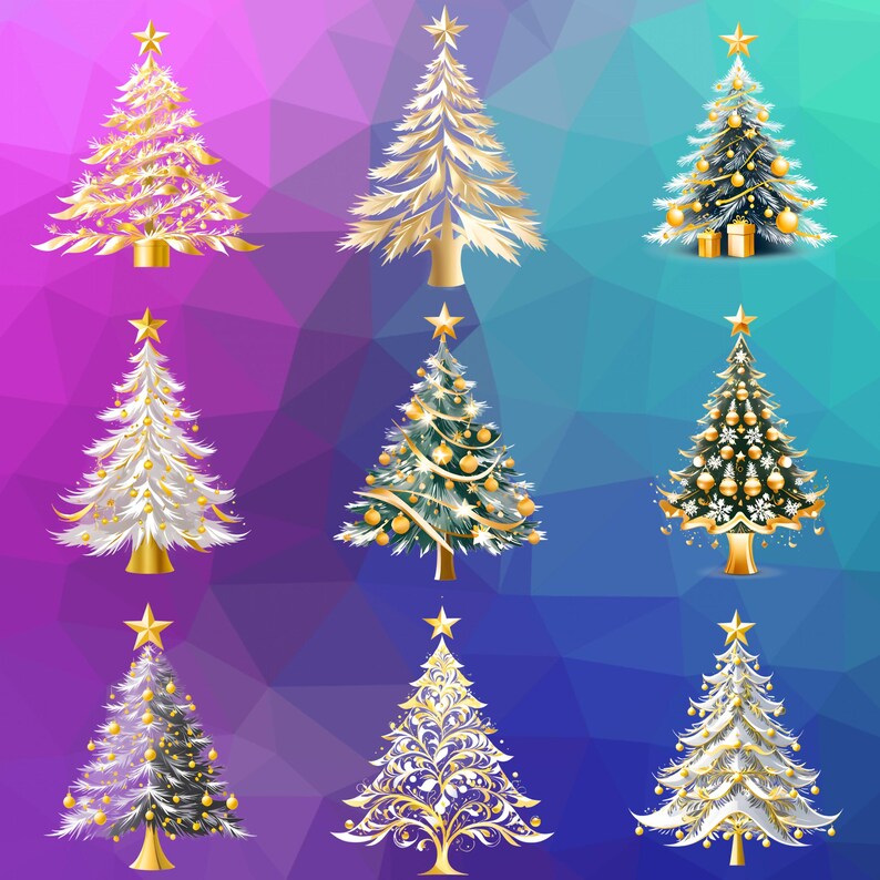 Christmas Tree Clipart PNG Bundle, Festive Holiday Pine Tree Graphics for Cards, Invitations ...