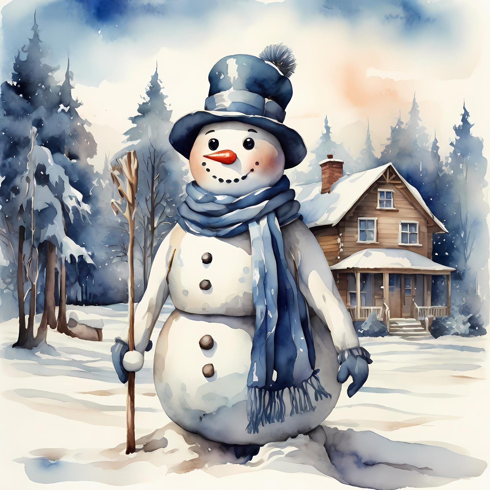 27 PNG Vintage Snowman Clipart Watercolor Winter Christmas Holiday ...