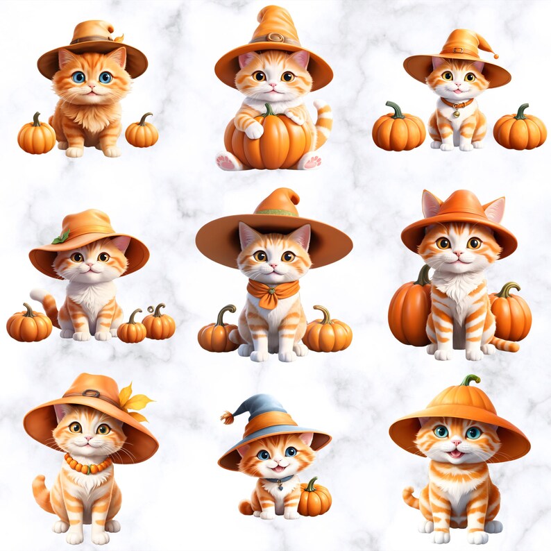 Adorable Orange Cat Clipart | Cute Fall-themed Kitten Illustrations ...