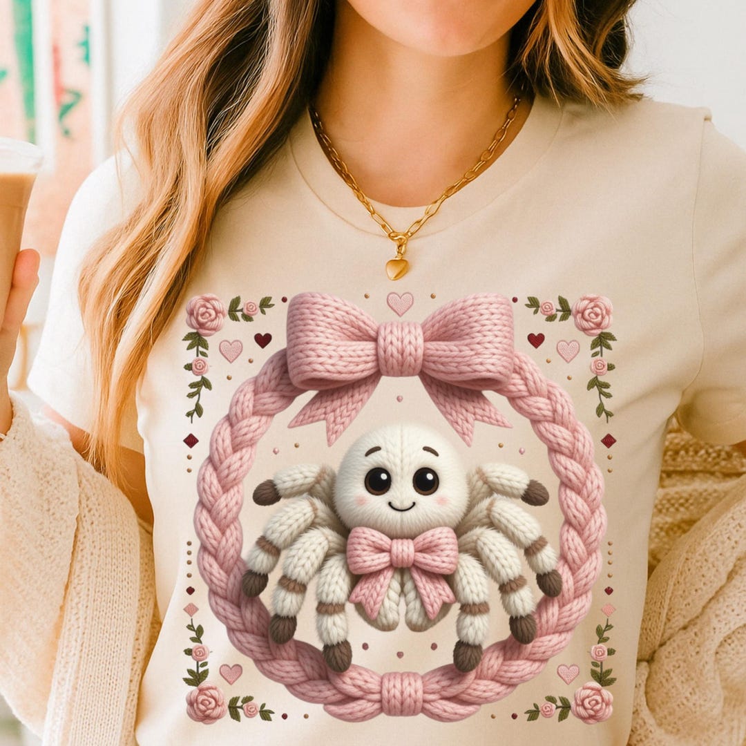 Cute Spider Valentine PNG, Knit Tarantula Coquette Bow, Faux Yarn ...