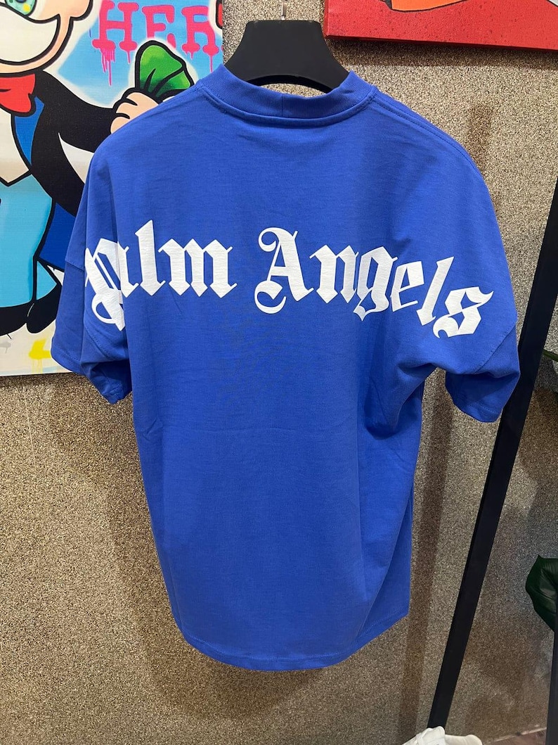 Vintage Palm Angels Oversized T-shirt: Blue Cotton Gothic Logo - Etsy