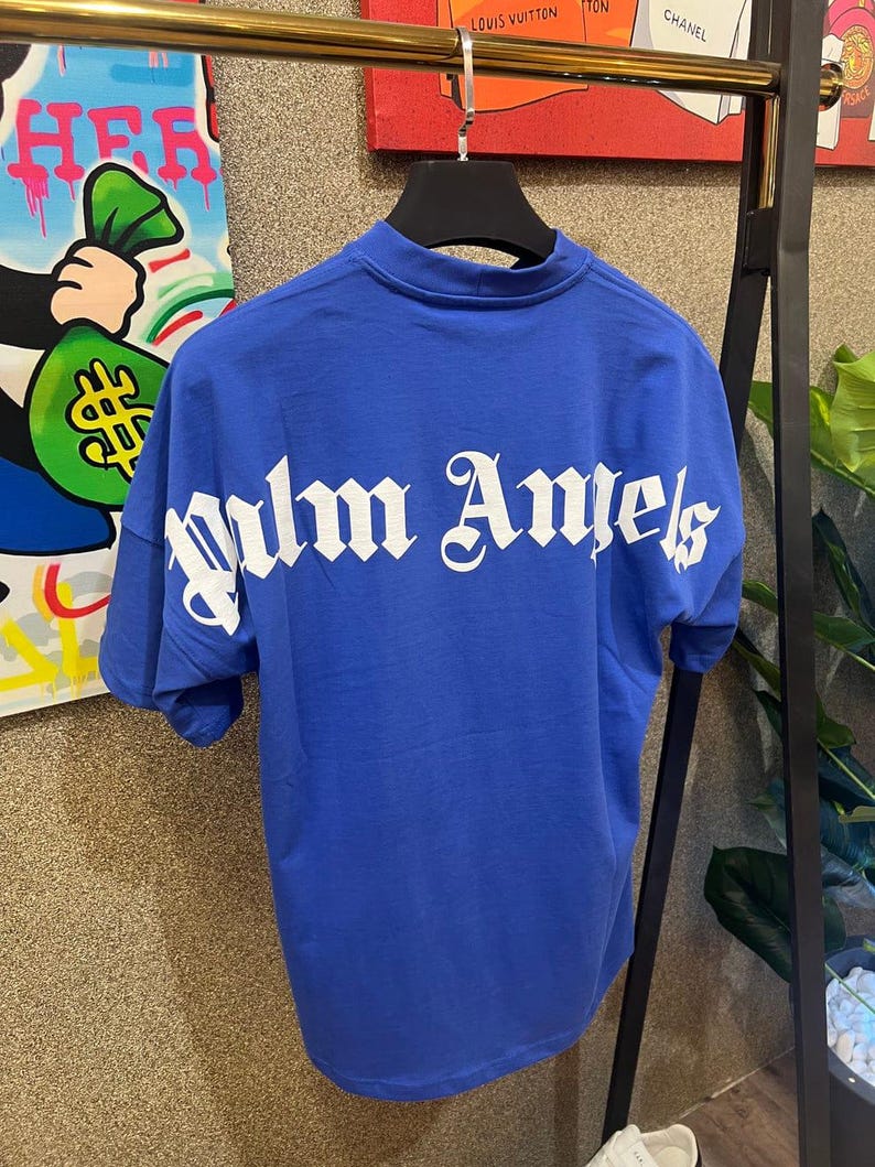Vintage Palm Angels Oversized T-shirt: Blue Cotton Gothic Logo - Etsy