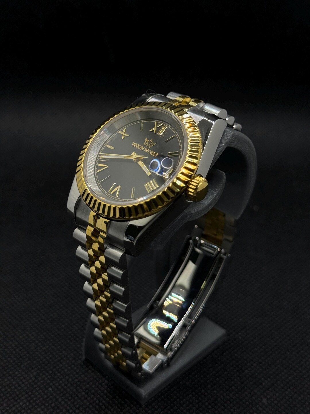 Mens Watch silver Gold Stainless Steel Wristwatch Japanese Movement ...