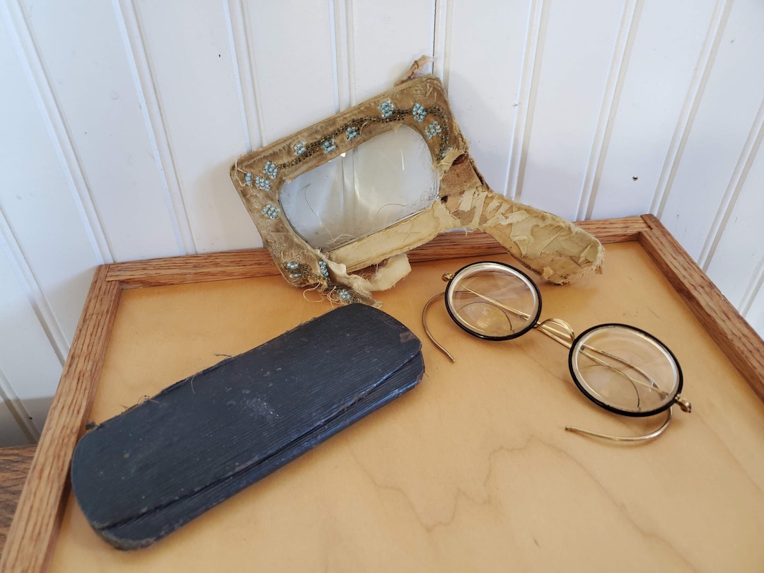 Antique Eyeglasses and Magnifying Glass Vintage Reading Glasses With ...