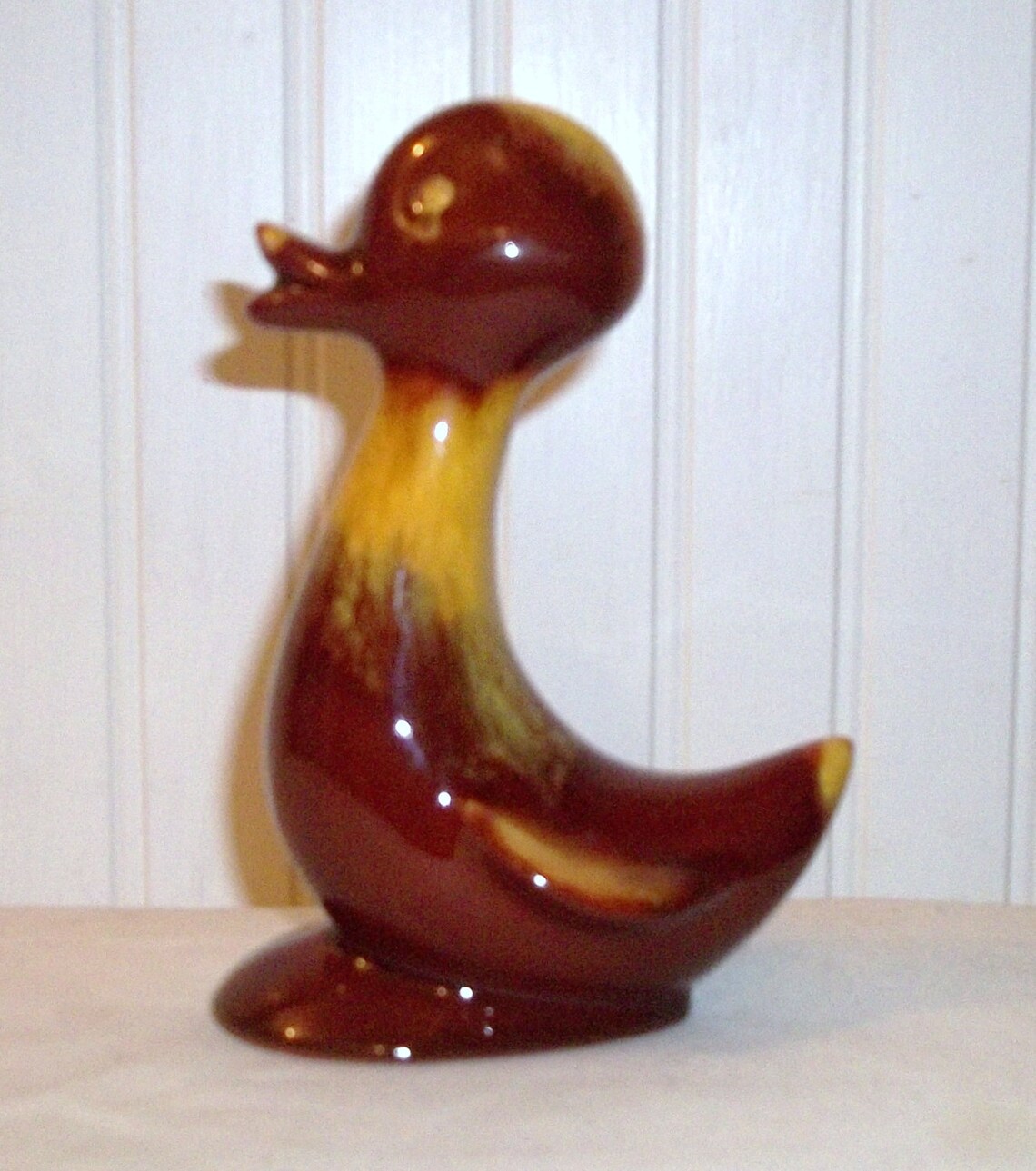 Vintage Retro Ceramic Duck Figurine Yellow and Brown Glazed Duck ...