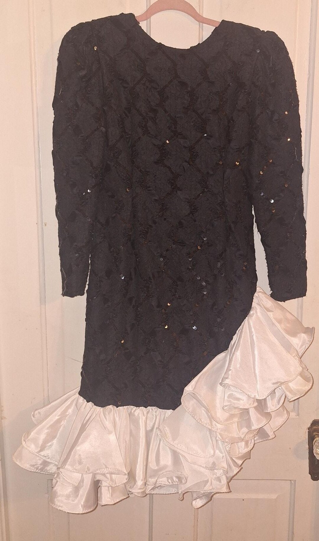 Vintage Davy and Johnny 80s Black Sequin White Ruffle New Years ...