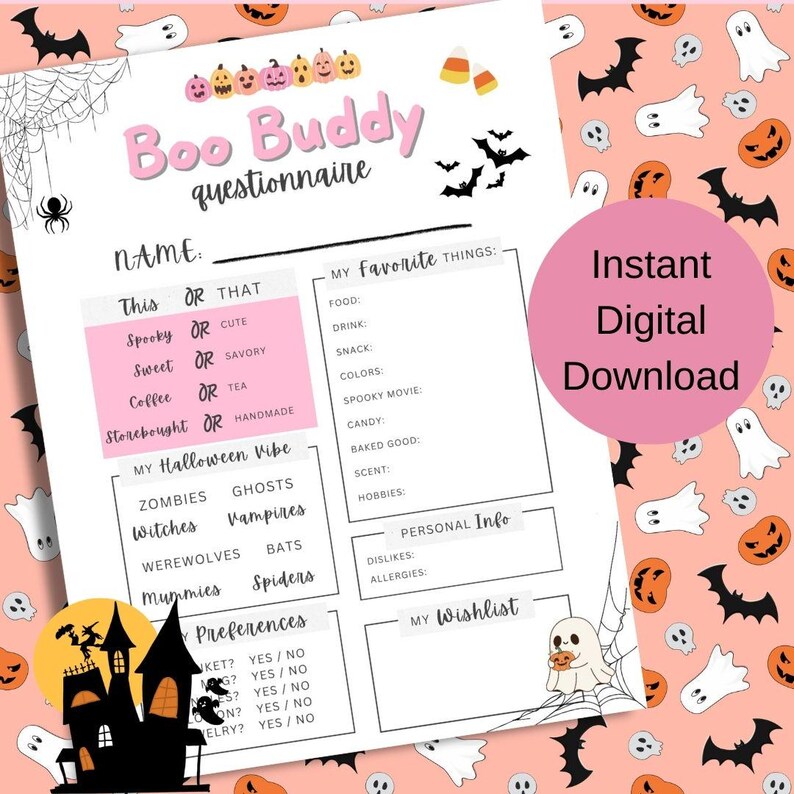 Boo Buddy Questionnaire PDF Instant Download for Boo Basket Exchange - Etsy