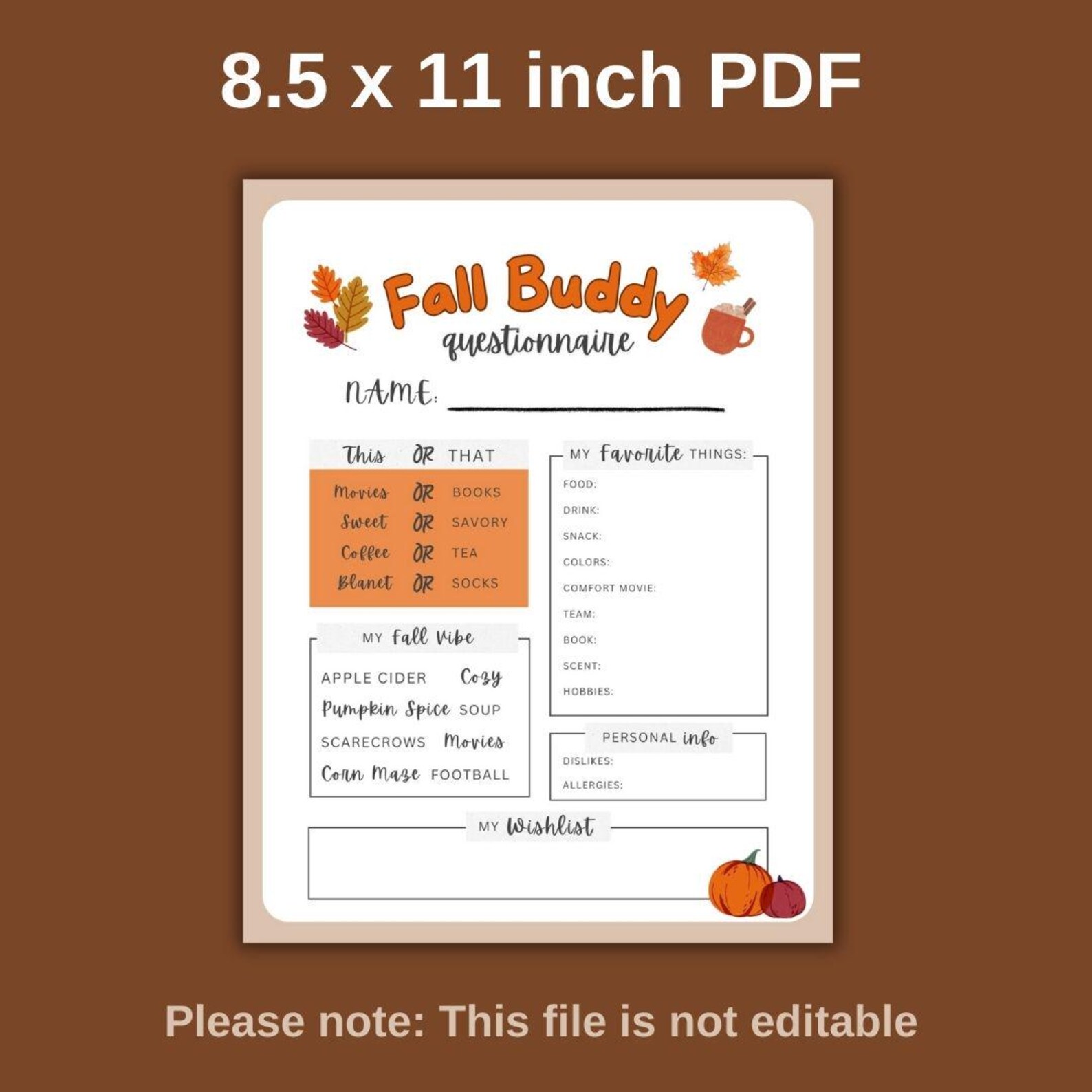 Fall Buddy Questionnaire - Etsy