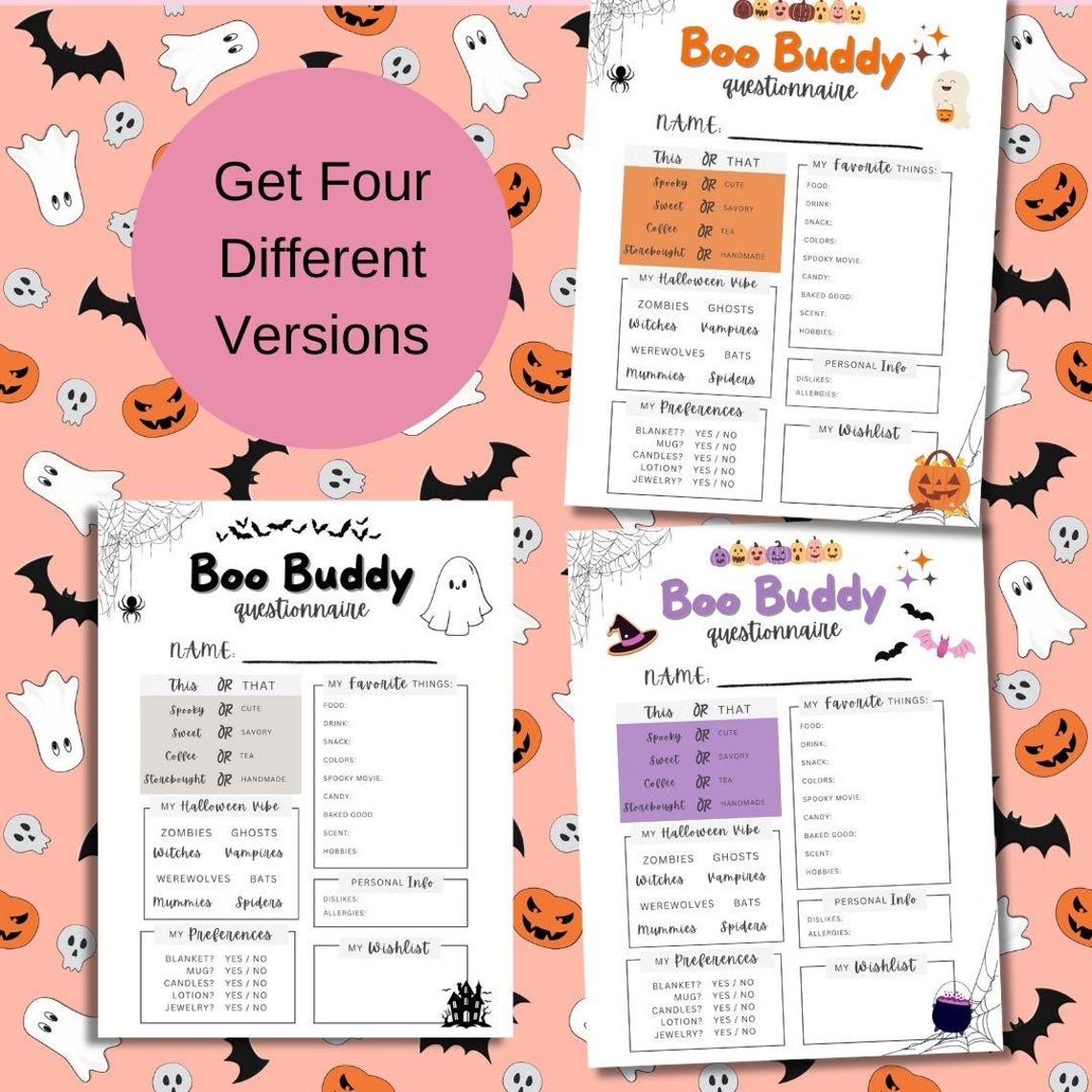 Boo Buddy Questionnaire PDF Instant Download for Boo Basket Exchange - Etsy