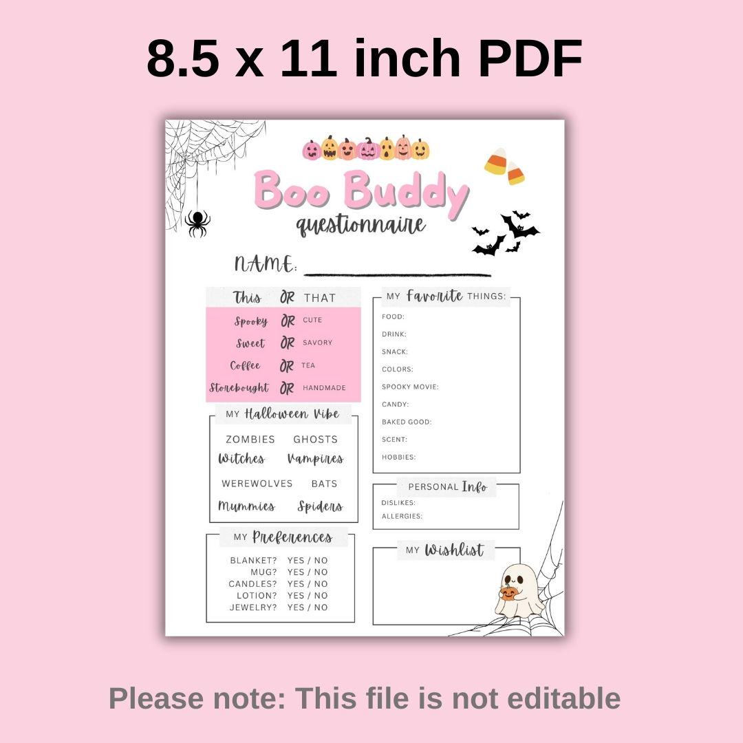 Boo Buddy Questionnaire PDF Instant Download for Boo Basket Exchange - Etsy