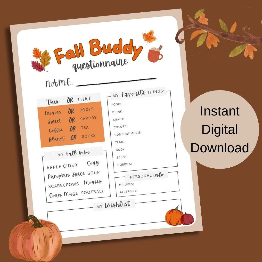 Fall Buddy Questionnaire - Etsy