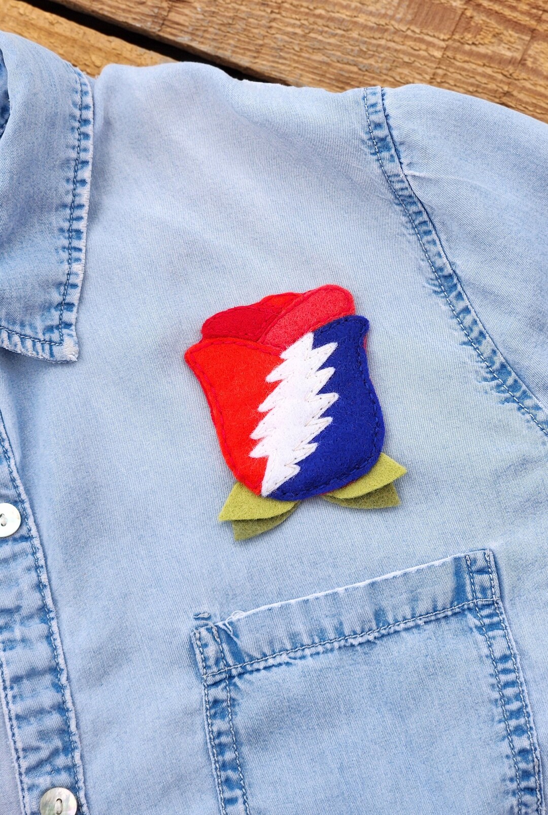 Handmade Felt Grateful Dead Pin, Rose and Bolt Stealie, Deadhead Gift ...