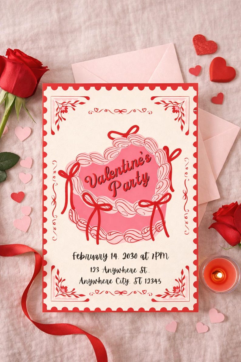 Valentine’s Party Invitation Template, Editable Printable Valentine ...