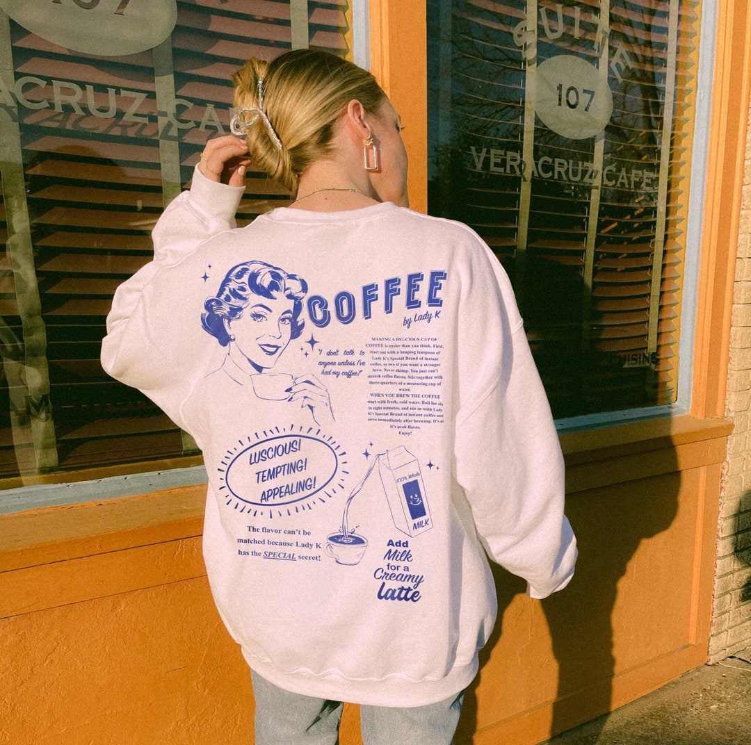 1950s Retro Coffee Sweatshirt, Hand-drawn Midcentury Design, Cozy ...