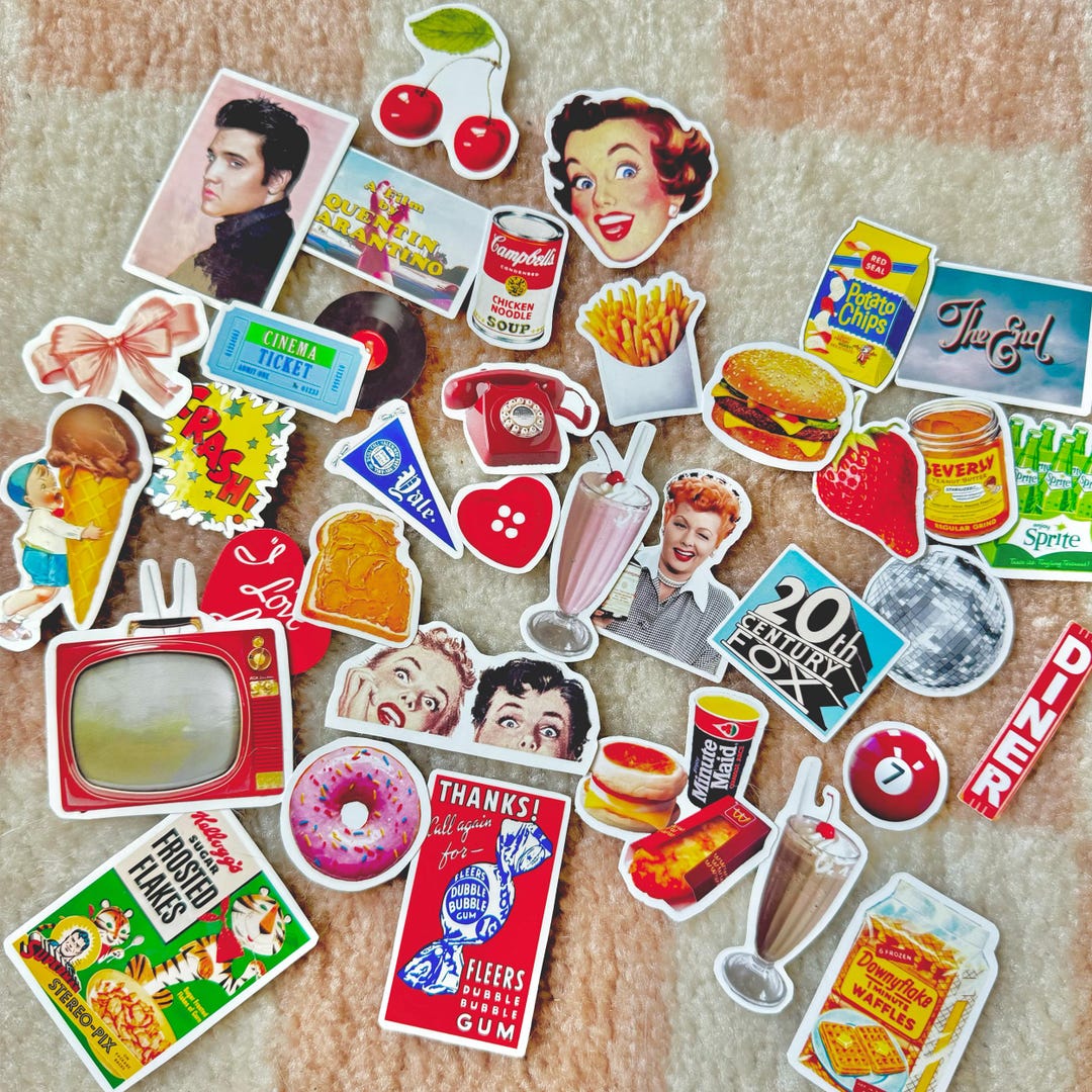 1950s Retro Sticker Pack, Pinterest Aesthetic Sticker Pack, Old ...