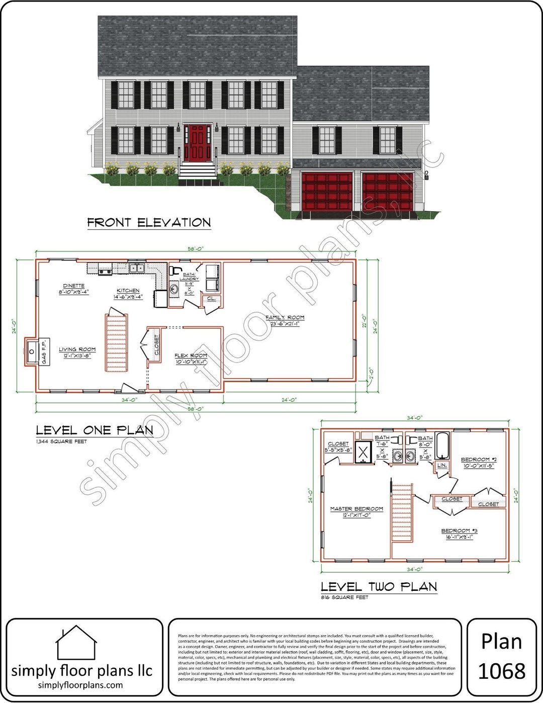 3 Bedroom Colonial House Plan - 2,160 Square Feet - Construction Plans ...