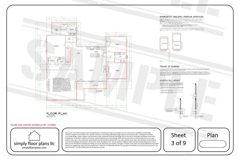 3 Bedroom Cape House Plan - 1,996 Square Feet - Construction Plans - Building Plans - Blueprint ...