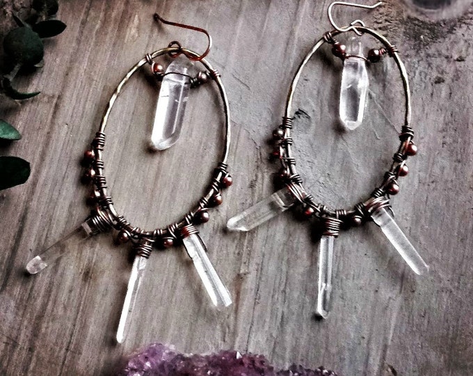 Crystal Point Hoops. Boho Style Copper Wire Wrapped Quartz - Etsy