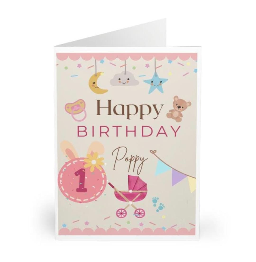 1st Birthday Card Design Print - Unisex for Baby Girl or Boy ...