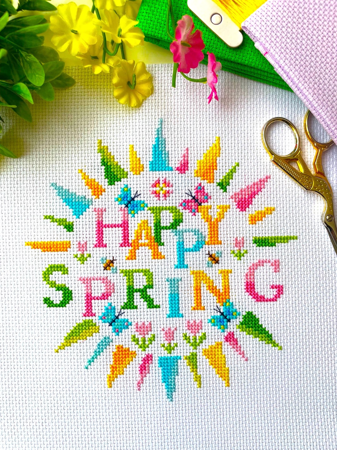HAPPY SPRING Sun Cross Stitch Pattern PDF by Sunflowercrossstitch ...