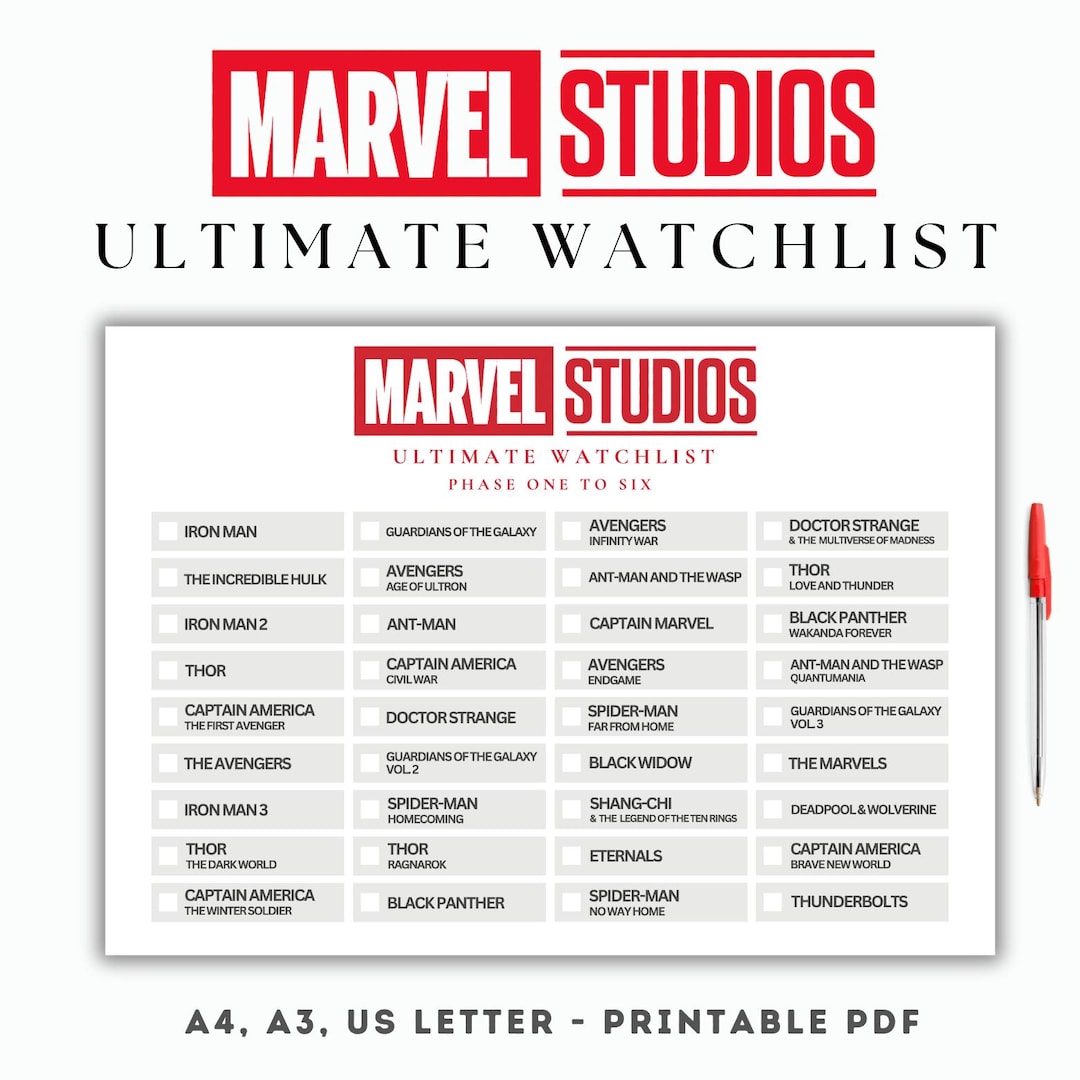 Marvel Ultimate Watchlist Printable PDF Checklist MCU Tracker Instant ...