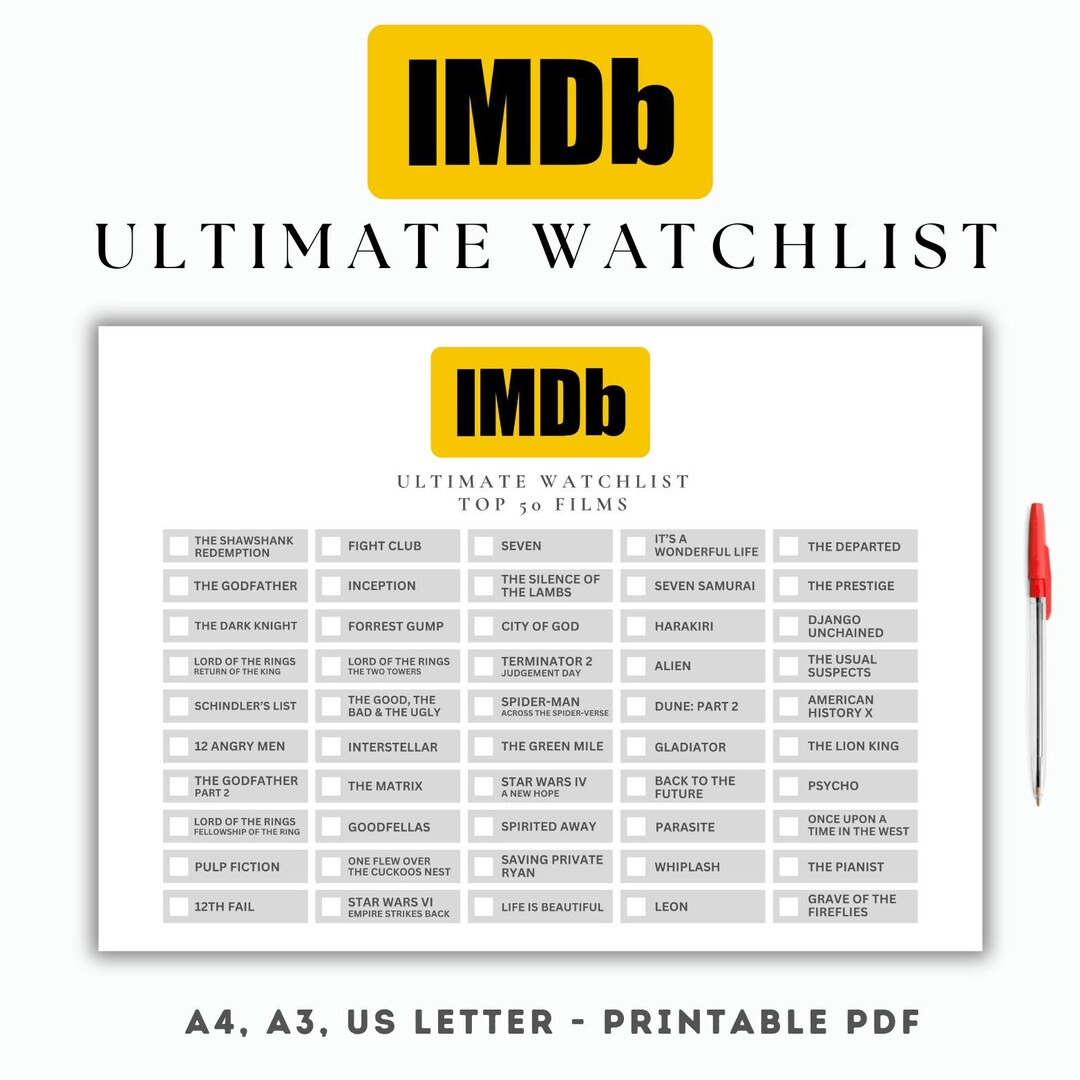 IMDB Top 50 Movie Watchlist Printable PDF Checklist Essential Films ...