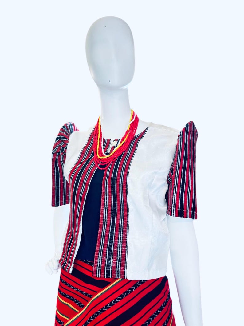 Filipiniana Bolero Igorot Top Formal Cultural Design Bolero White Red ...