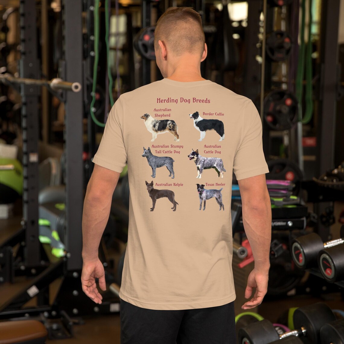 Herding Dog Breeds, Back Print Unisex T-shirt Shirt, Australian ...