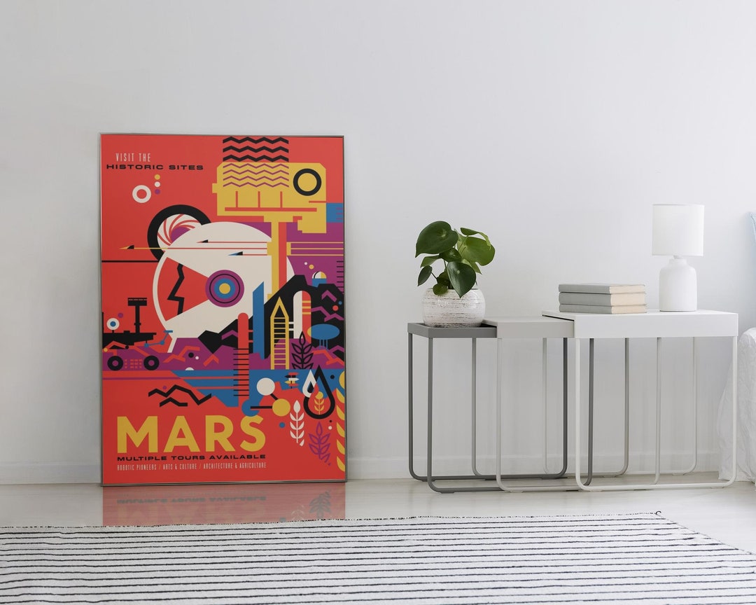 Mars Exploration Poster, Futuristic Space Travel Art, Sci-fi Modernist ...