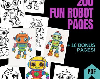 Cute Robot Coloring Pages for Kids, Funny Robots Coloring Book, Boys ...