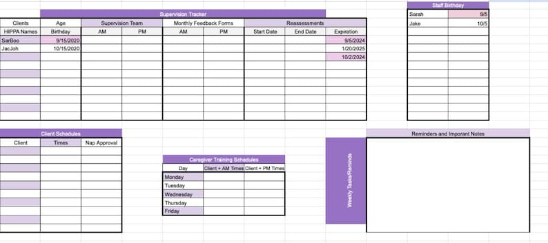 BCBA Supervision Tracker, Schedule and Authorization Tracker - Etsy