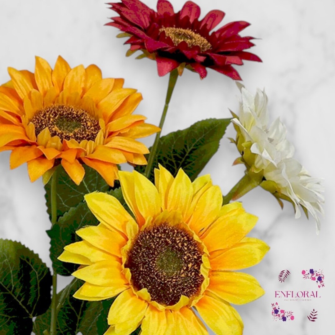 Sunflower Stem Lifelike Artificial Flower Silk Sunflower for Home Decor ...