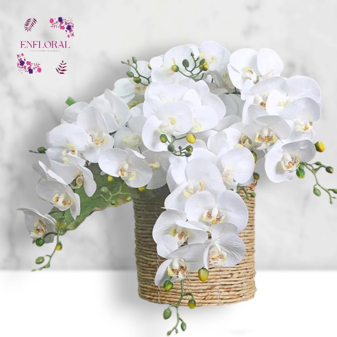 Luxury Real Touch Orchid 9 Heads Large Artificial Orchid Flowers for ...