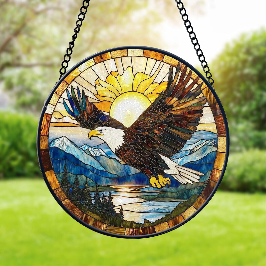Faux Stained Glass Bald Eagle Suncatcher, Eagle Window Hanger Ornament ...