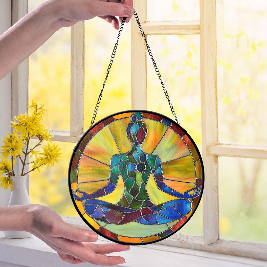 Faux Stained Glass Yoga Suncatcher, Yoga Window Hanger for Yoga Teacher ...