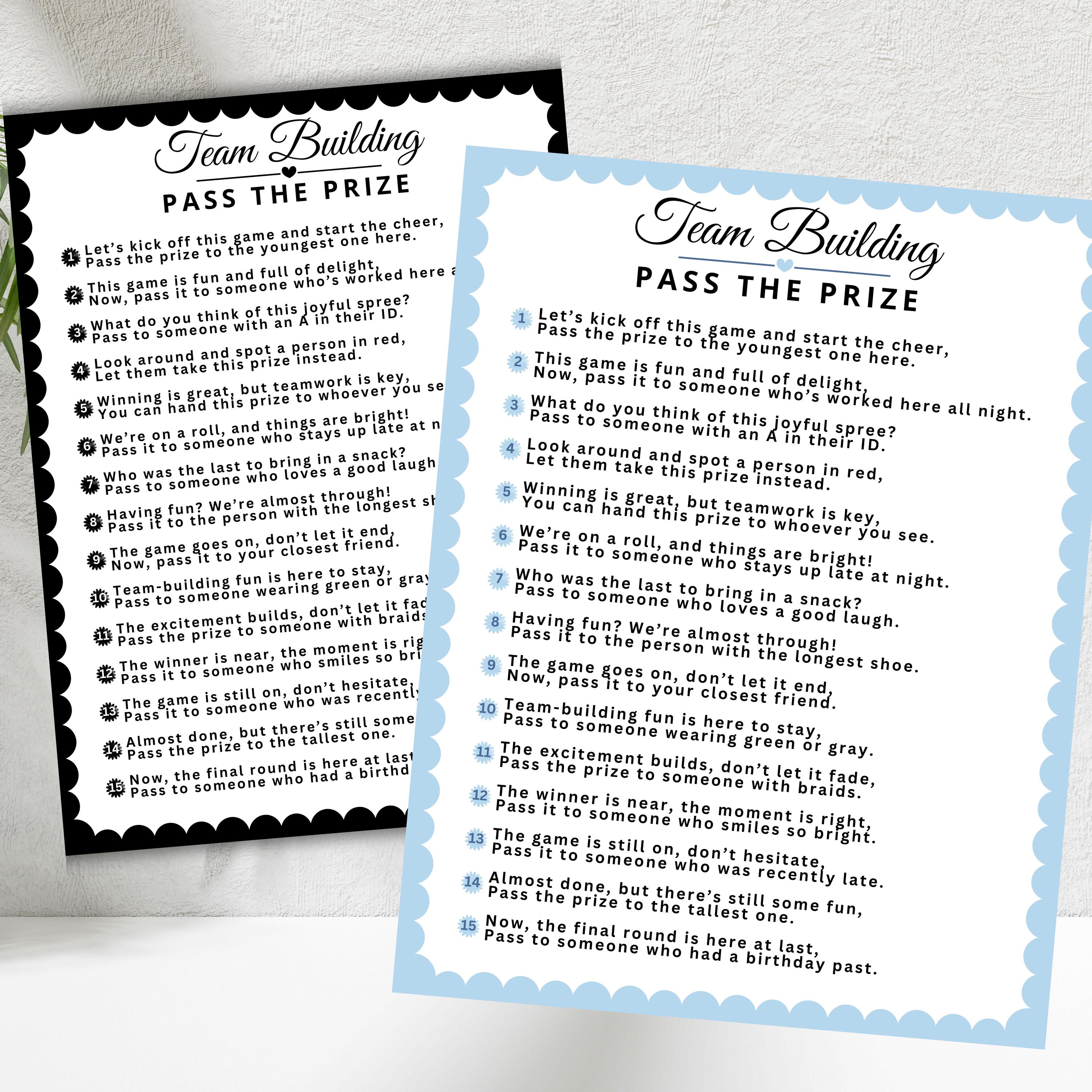 Pass the Prize Team Building Game: Office Party Activity (printable PDF ...