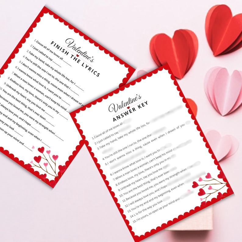 Valentine's Finish the Lyrics Game: Love Song Quiz (printable) - Etsy