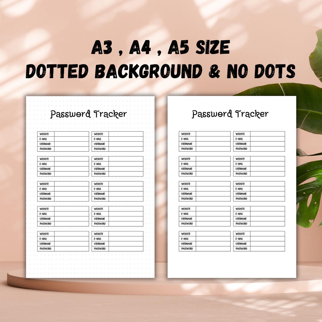 Printable Password Tracker – A3, A5, Standard PDF Sizes (digital ...