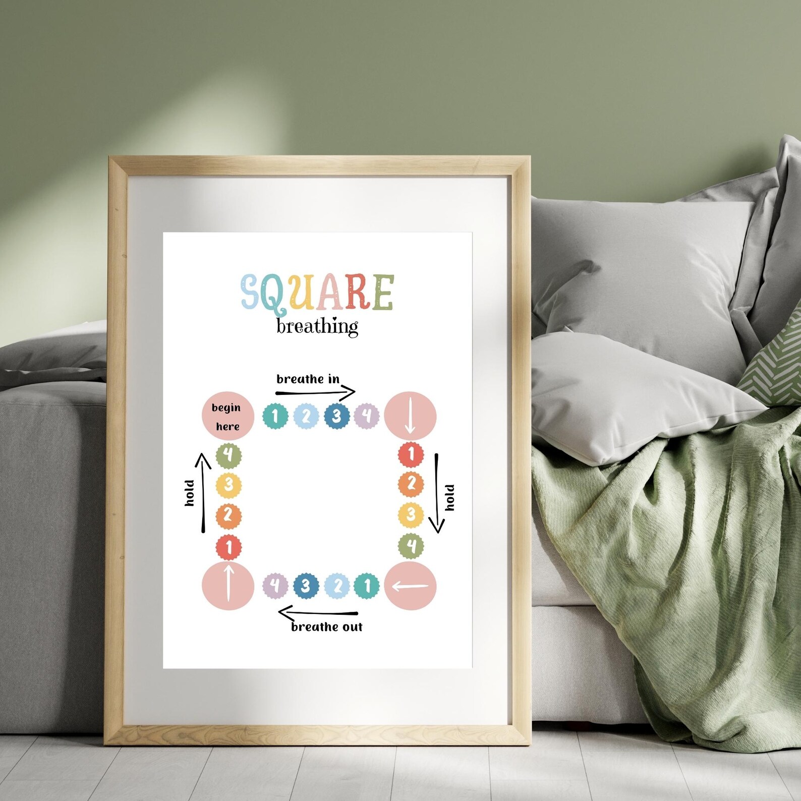Box Breathing Poster: Calming Corner Decor, Anxiety Relief (digital ...