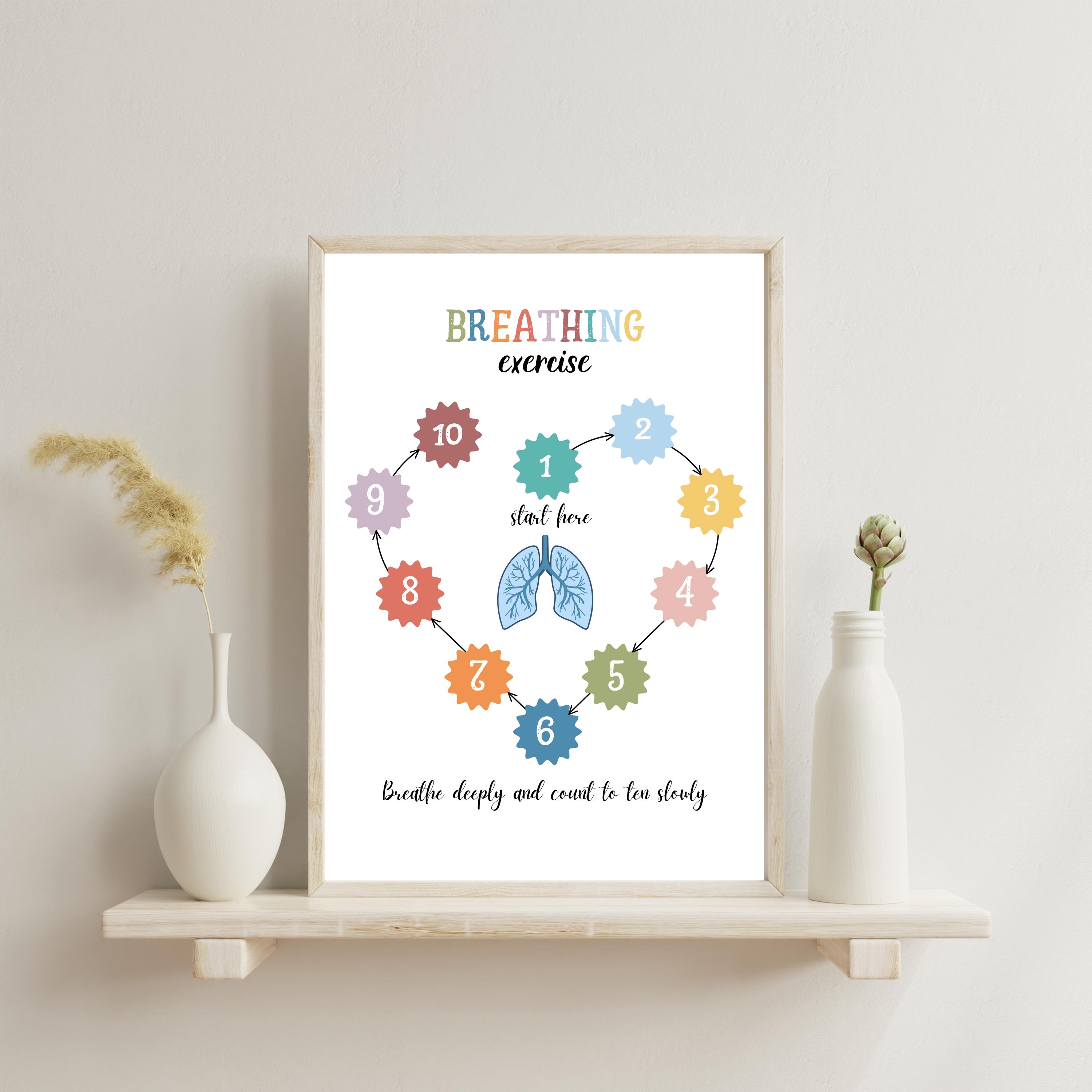 Breathing Exercise Poster: Calming Technique, Therapy Decor (digital ...