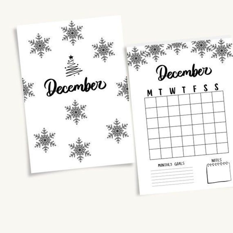 December Title Page & Calendar – Printable Journal Cover and Monthly ...