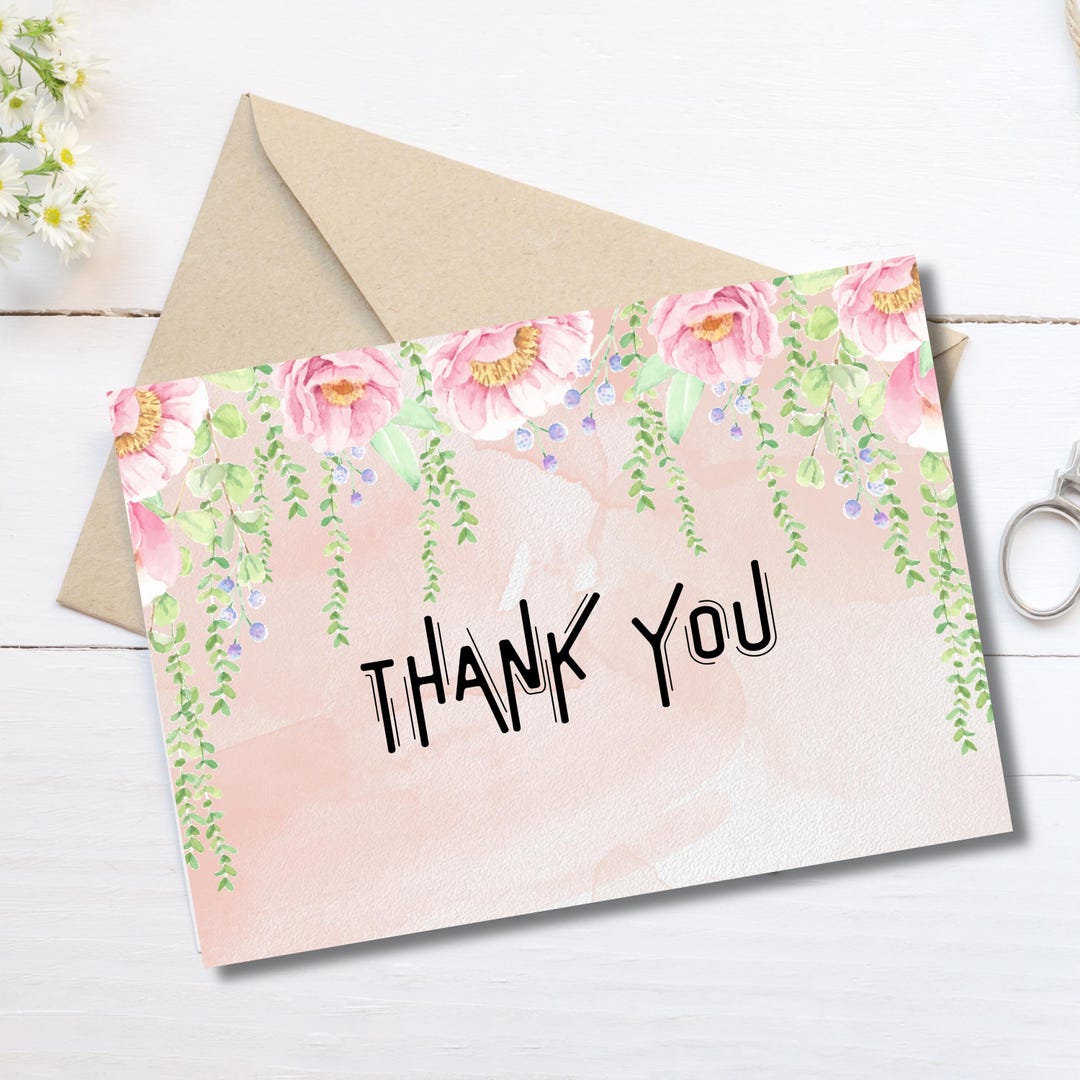Floral Thank You Card: Printable Flower Design (digital Download) - Etsy