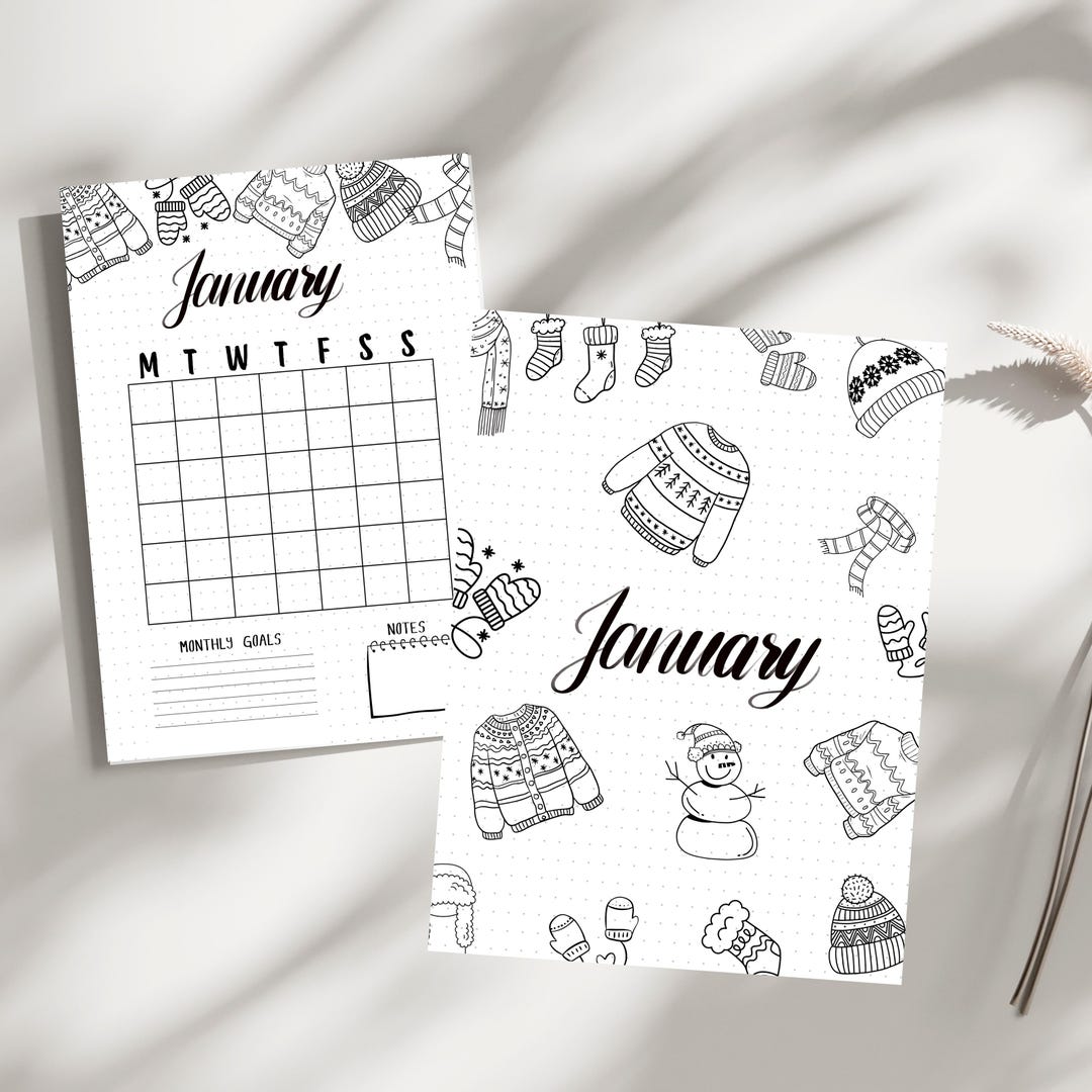 January Title Page & Calendar Set | Printable Planner Pages | Monthly ...