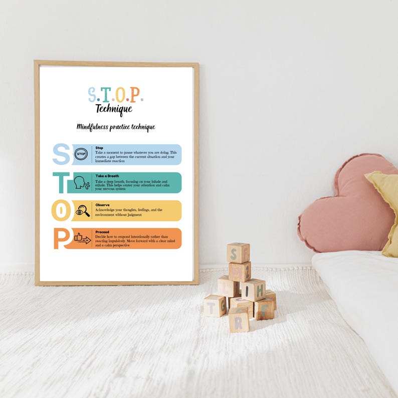 STOP Technique Poster for Stress and Anxiety Relief | Mental Health ...