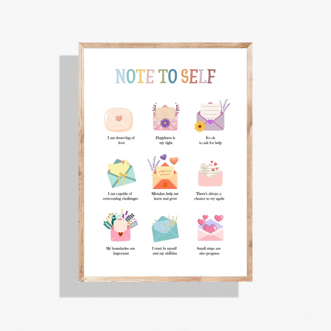 Note to Self Poster - Emotional Learning Art for Calming Corner, CBT ...