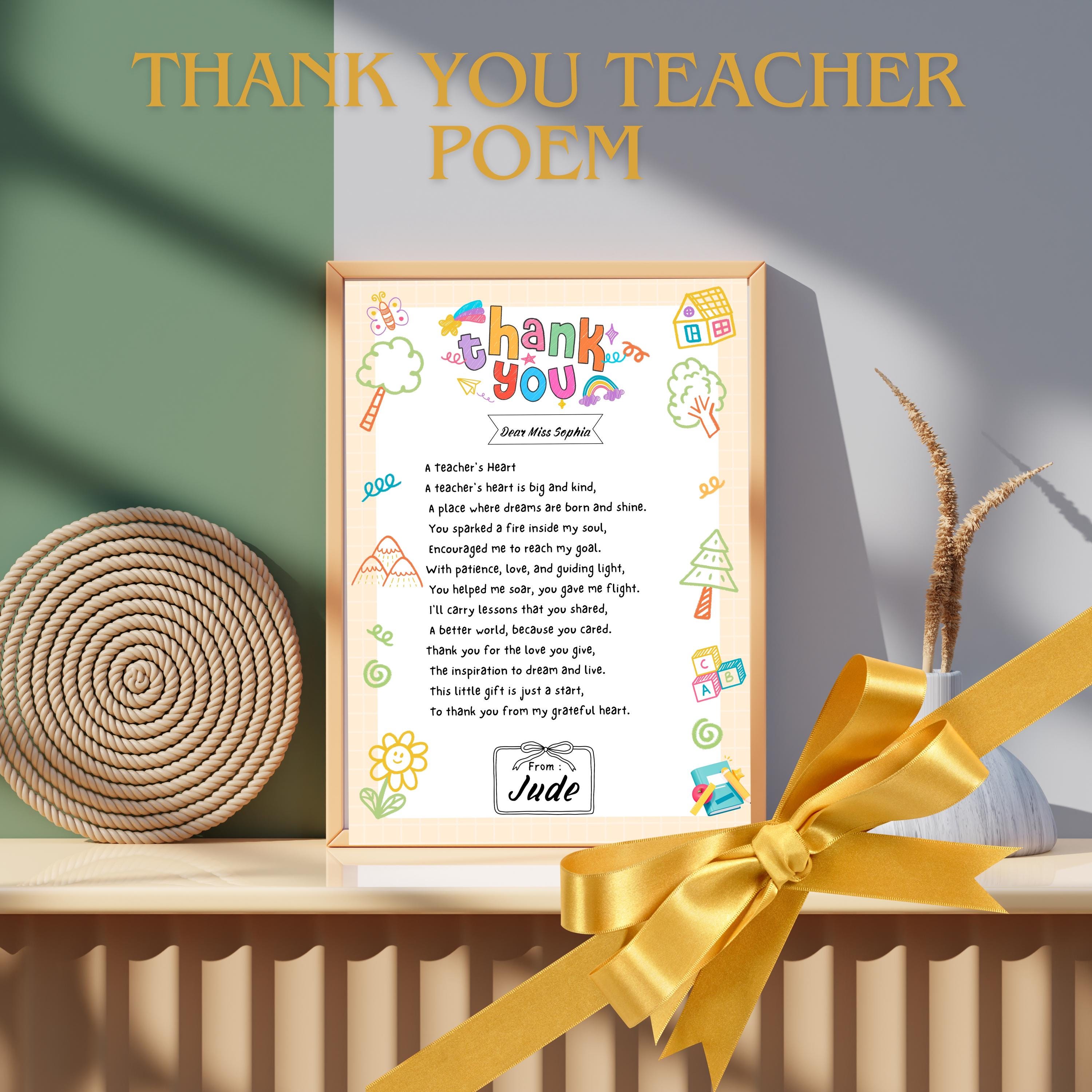 Thank You Teacher Poem Printable | Teacher Appreciation Gift | Instant ...